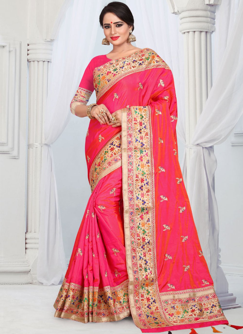 Buy Rose Pink Ceremonial Classic Saree Online