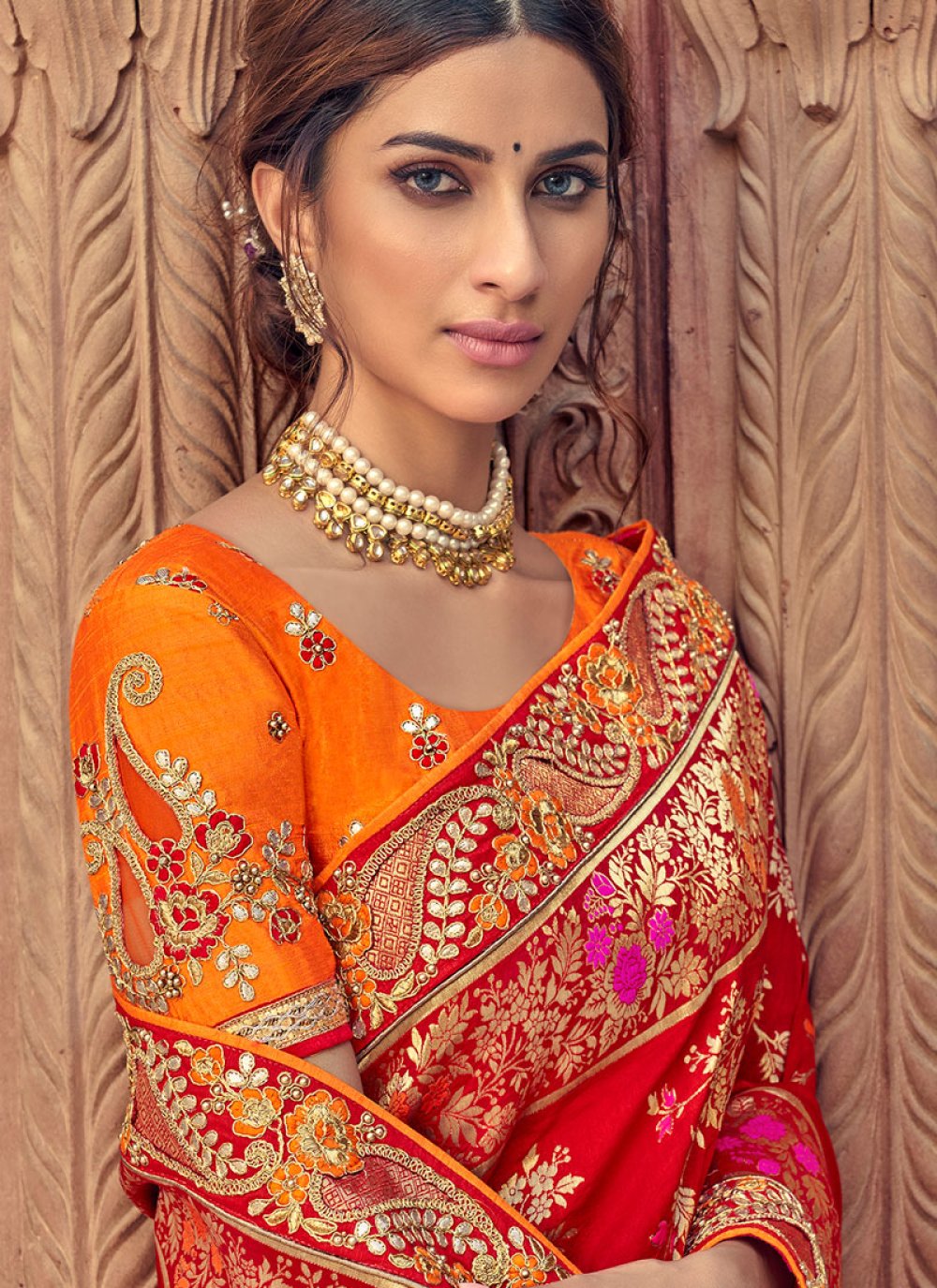 Buy Silk Resham Designer Saree in Red Online