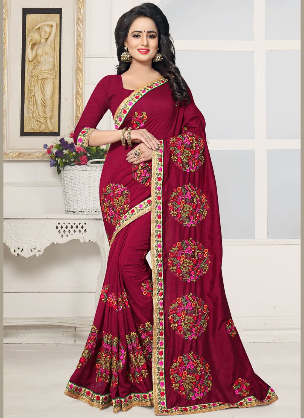 Buy Silk Resham Work Designer Saree : 71455