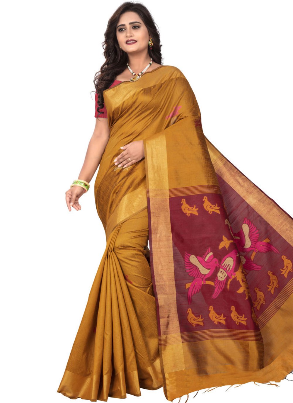 Shop Silk Traditional Saree in Mustard Online : 104138