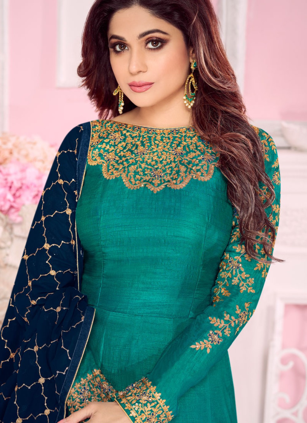 Buy Teal Color Anarkali Salwar Kameez : 119043