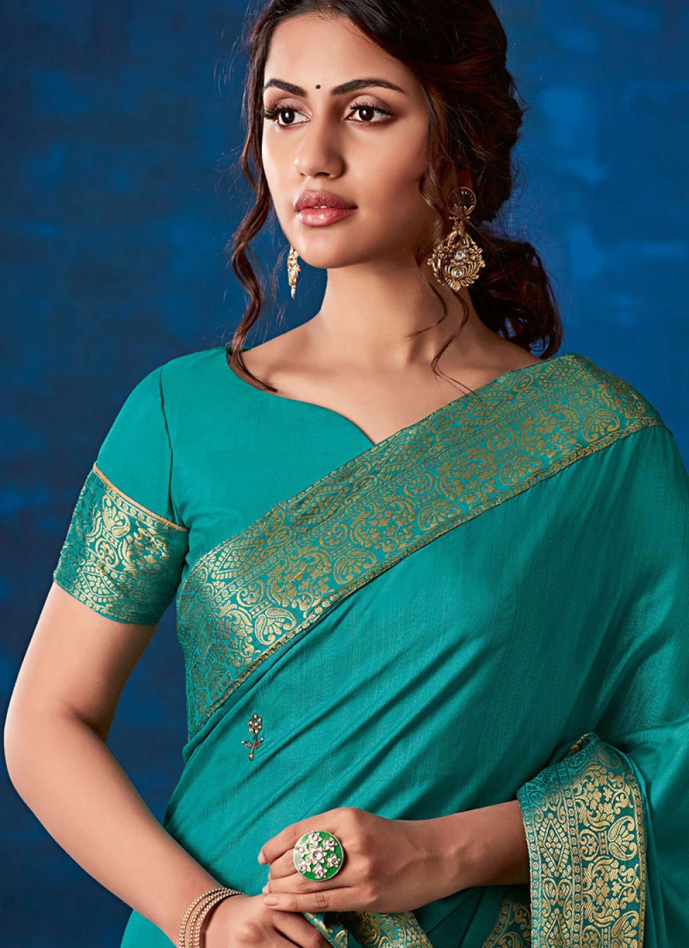 Buy Turquoise Color Classic Designer Saree Online