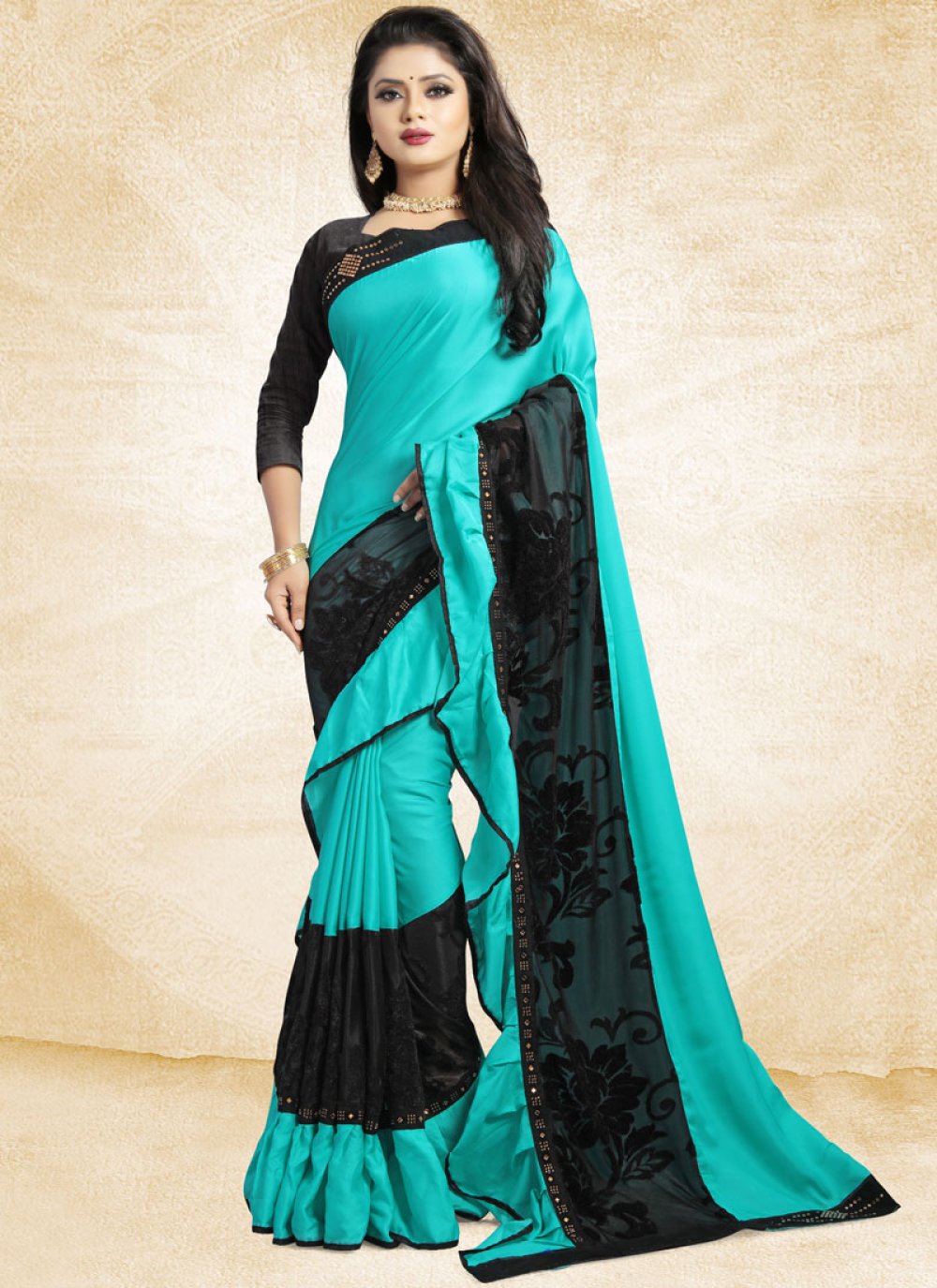 Shop Turquoise Festival Classic Saree Online : 108732