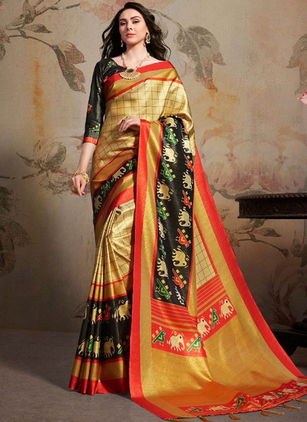 Buy Online Art Silk Multi Colour Abstract Print Printed Saree : 140936
