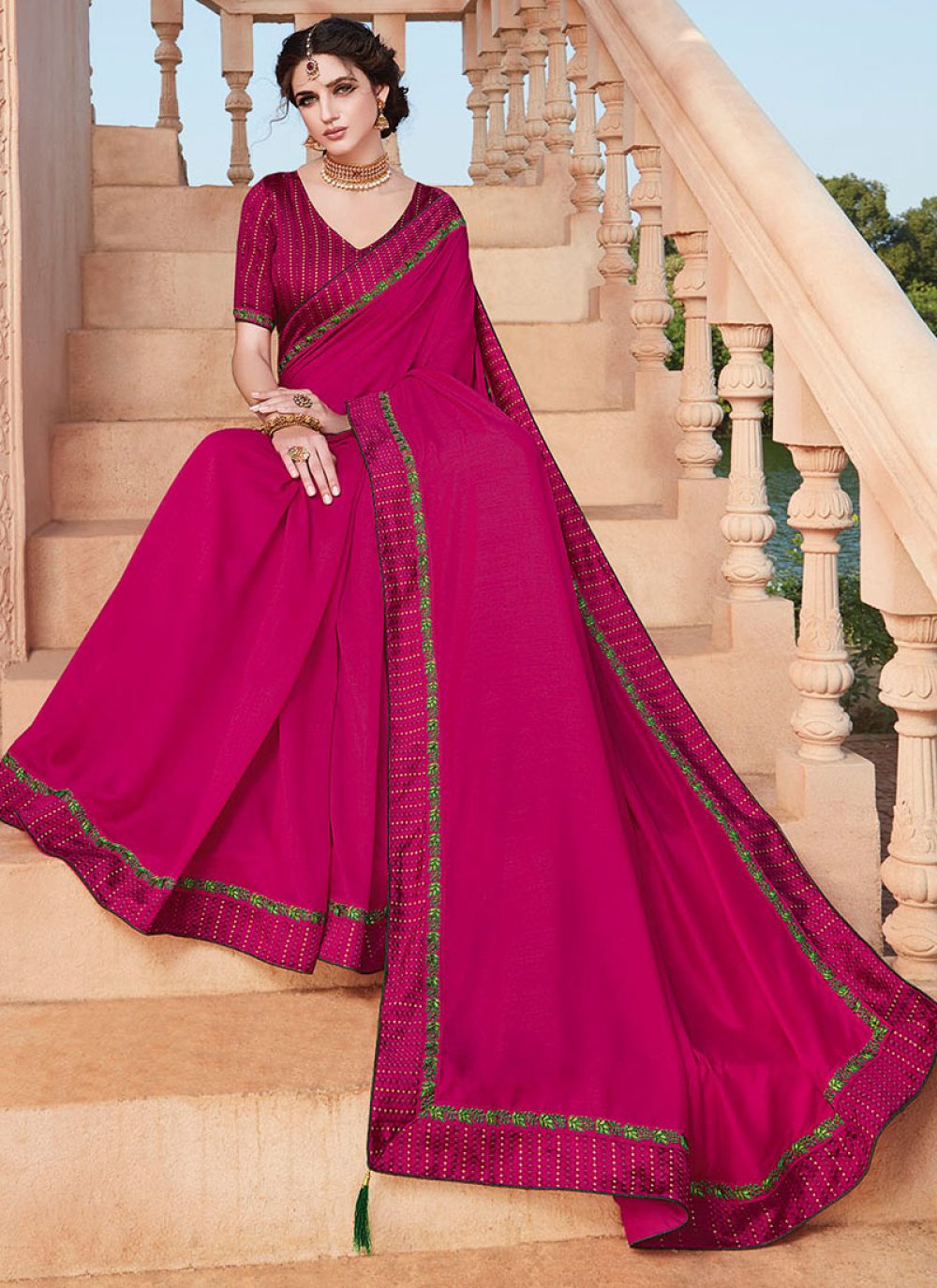 Buy Art Silk Pink Designer Saree Online