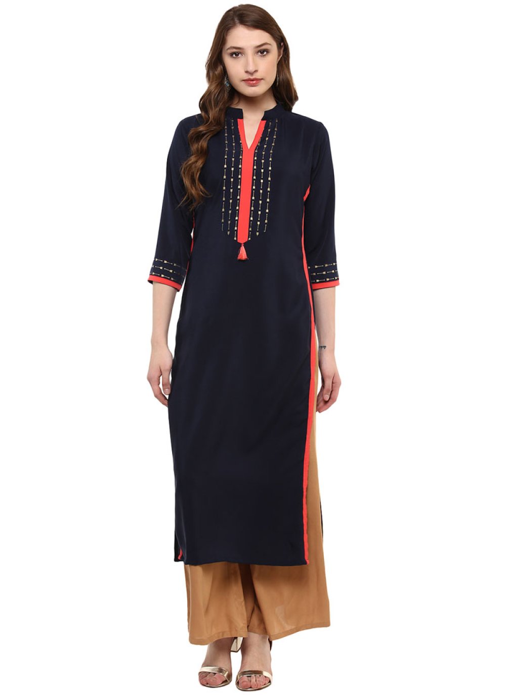 Buy Black Fancy Faux Crepe Casual Kurti Online
