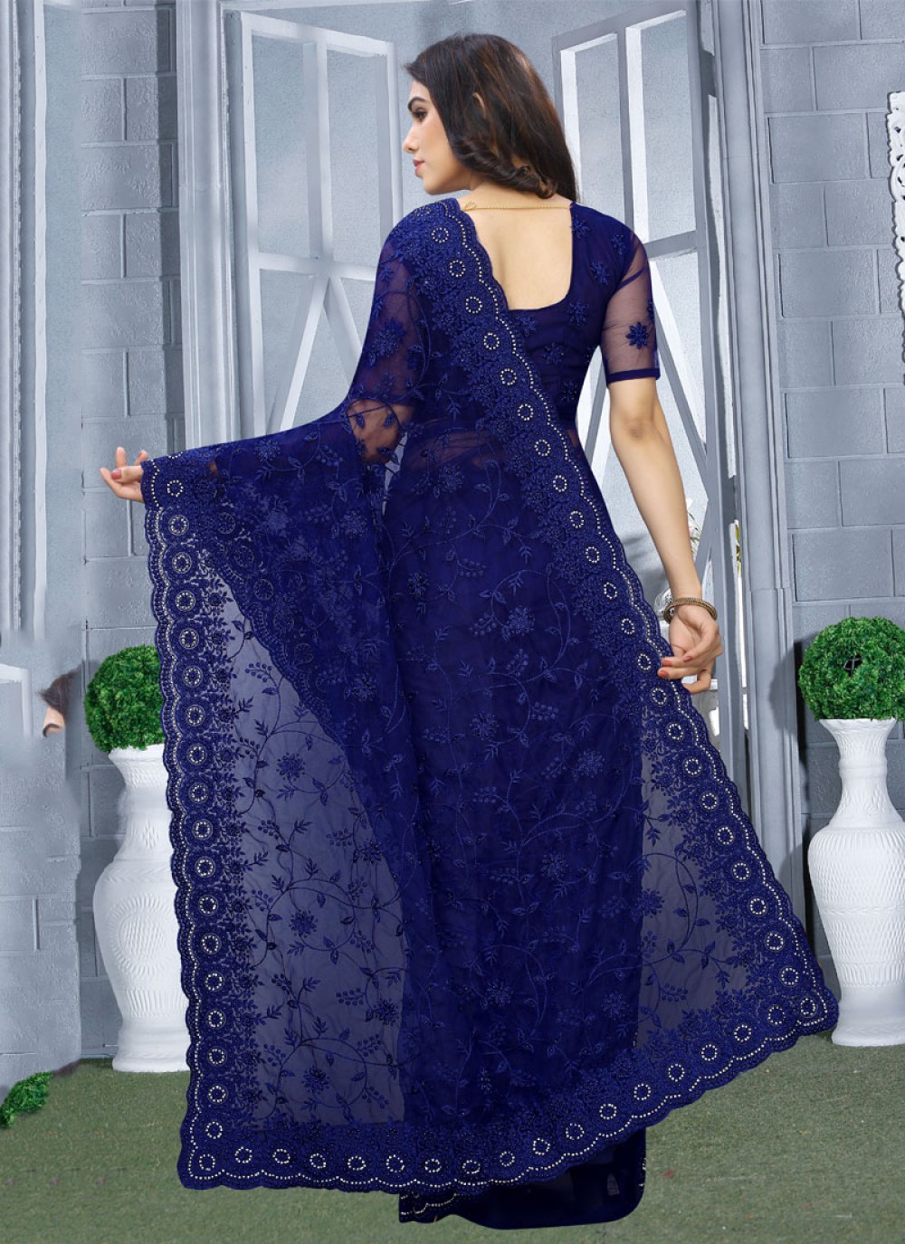 Blue Net Designer Saree buy online