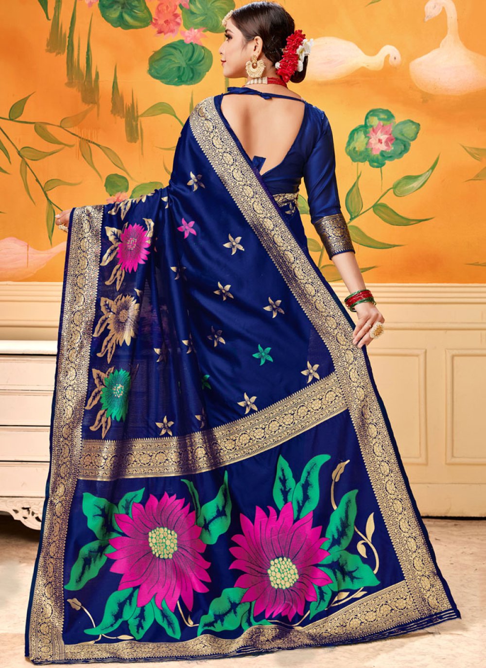 Buy Online Blue Printed Reception Designer Traditional Saree : 139187