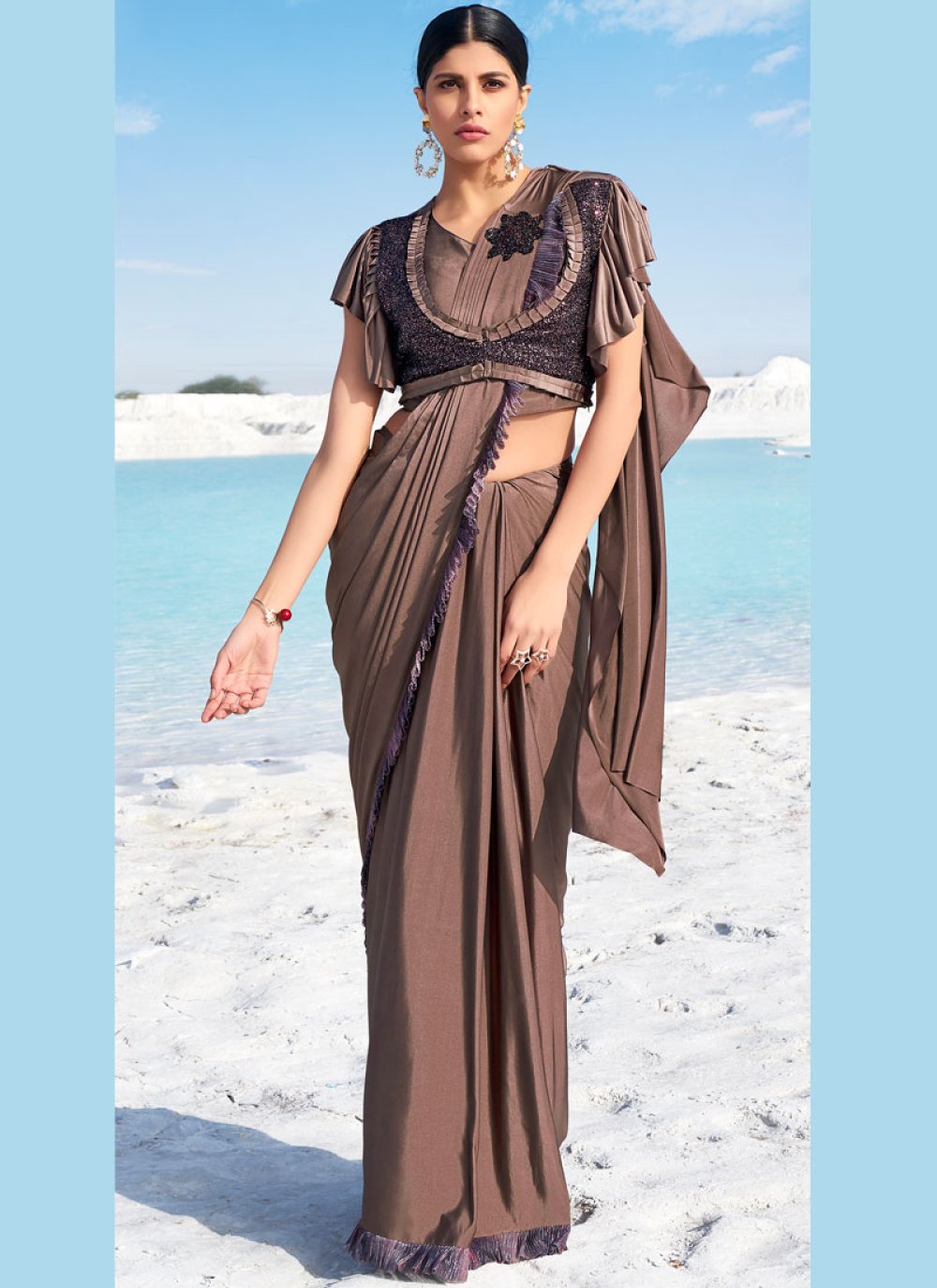 Buy Brown Color Classic Saree Online