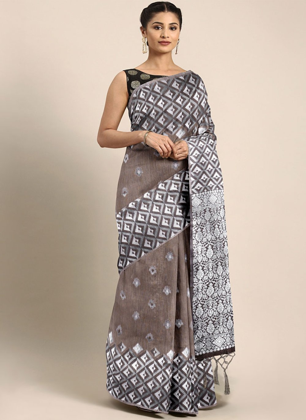 Buy Online Brown Color Printed Saree : 154141