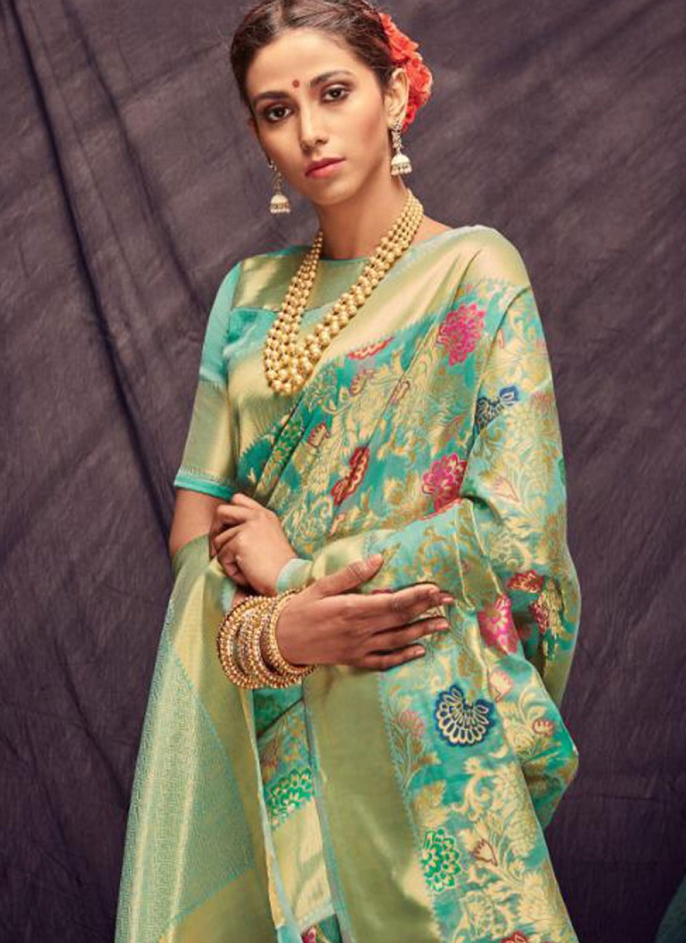Cotton Sea Green Casual Saree buy online