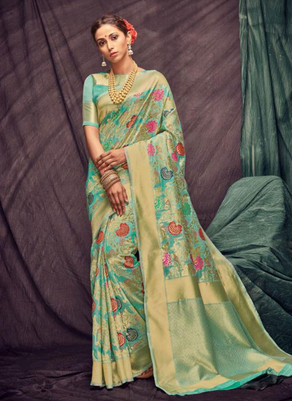 Cotton Sea Green Casual Saree buy online
