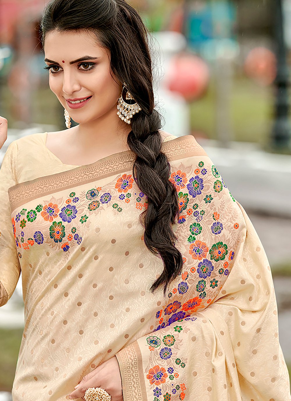 Buy Cream Party Designer Saree Online : 160751