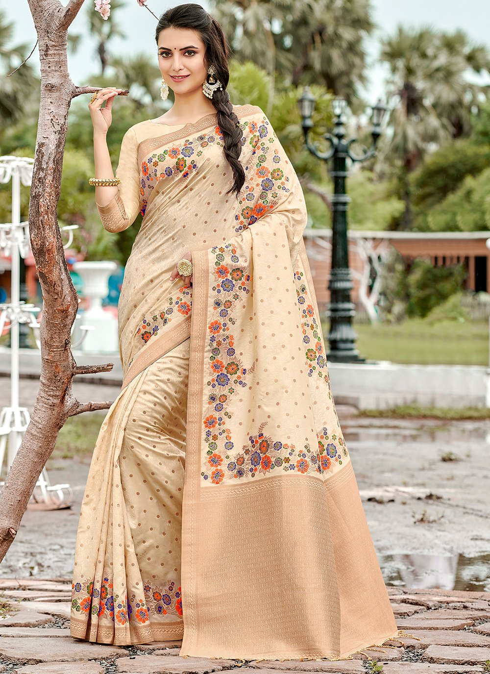Buy Cream Party Designer Saree Online : 160751