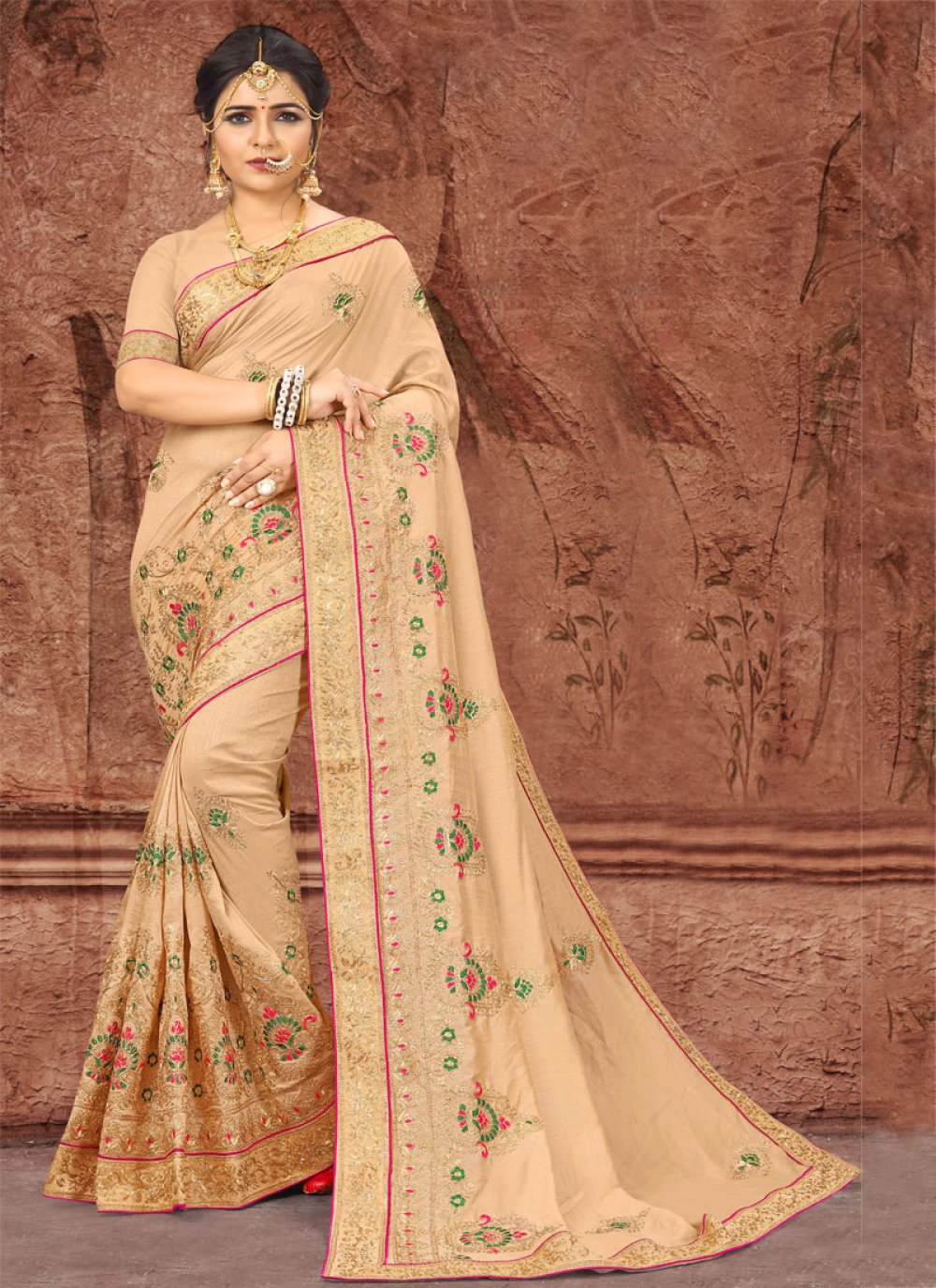 Buy Cream Silk Classic Saree Online