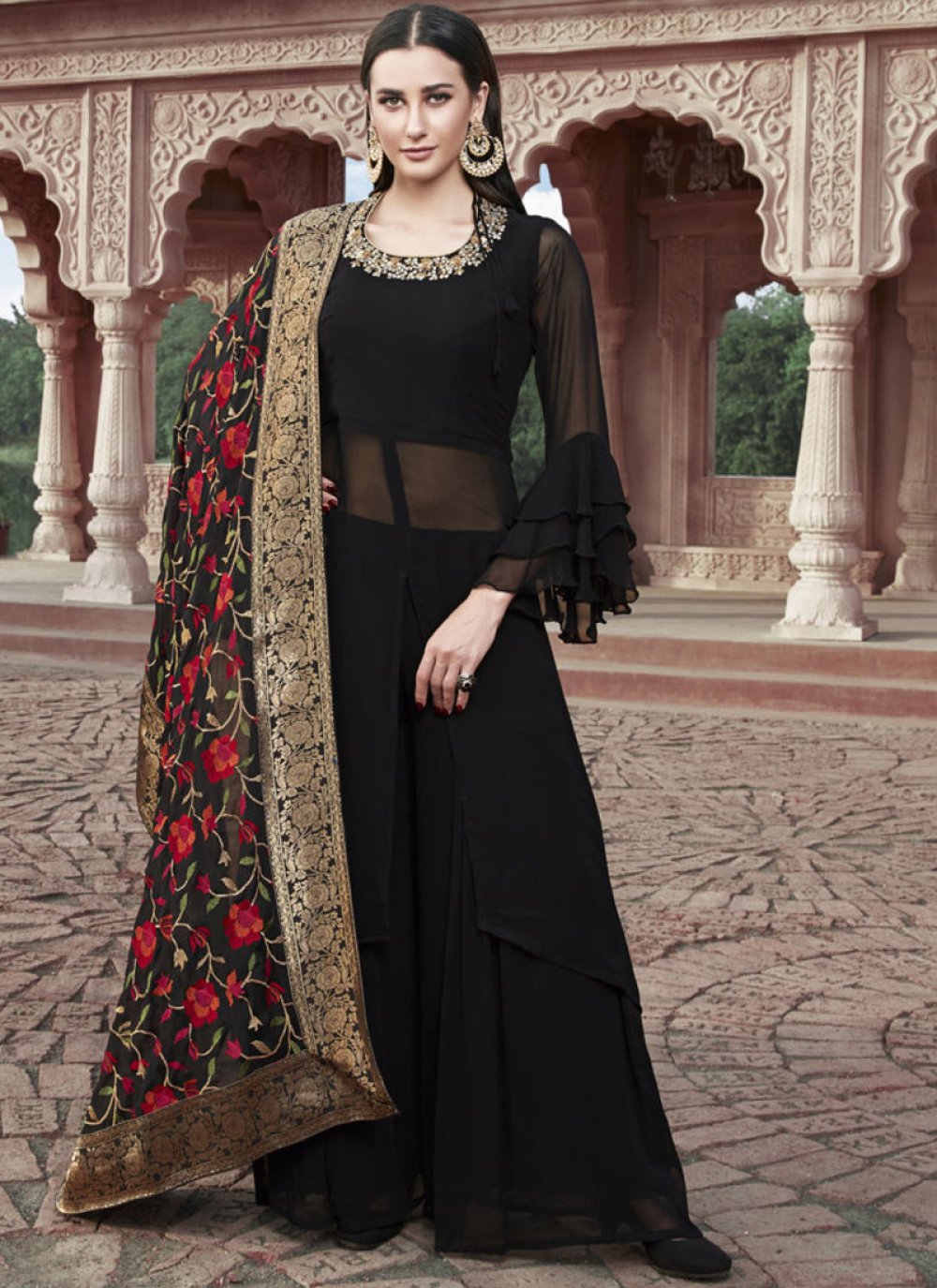 Buy Embroidered Faux Georgette Readymade Suit Online : 145334