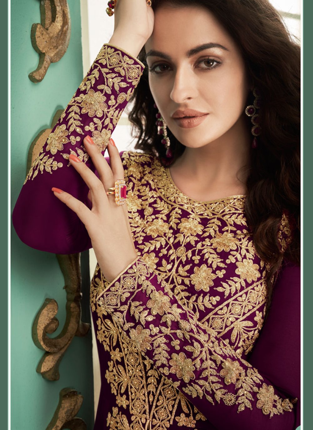 Buy Embroidered Georgette Magenta Salwar Suit : 138369