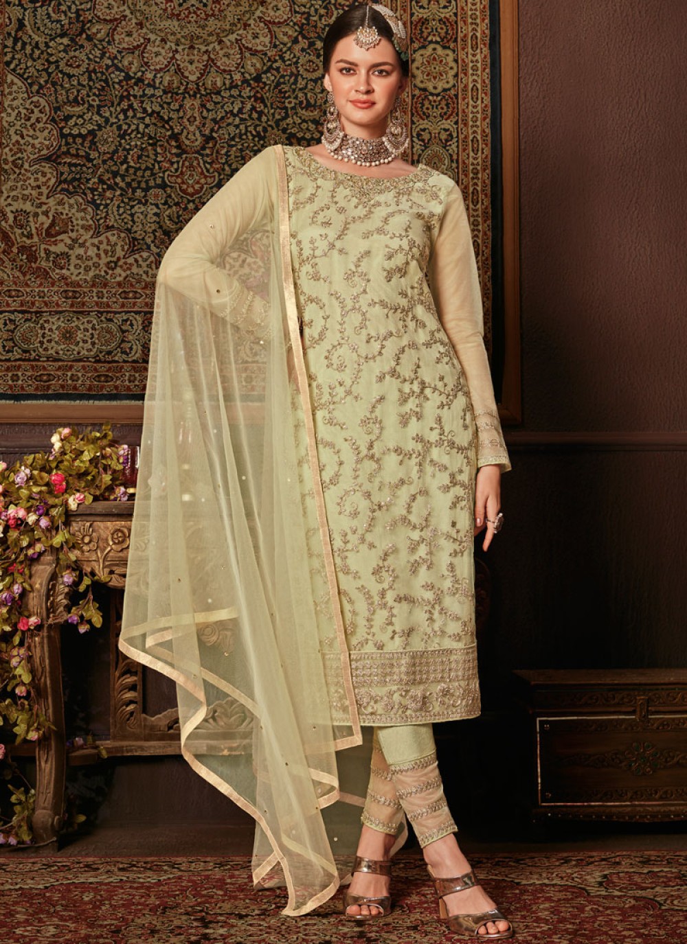 Buy Embroidered Reception Pant Style Suit Online : 140804
