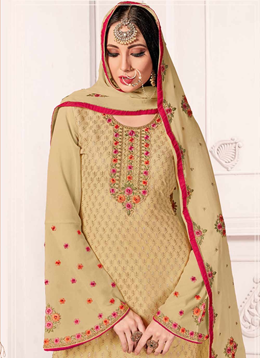 Georgette Designer Suit in Cream buy online