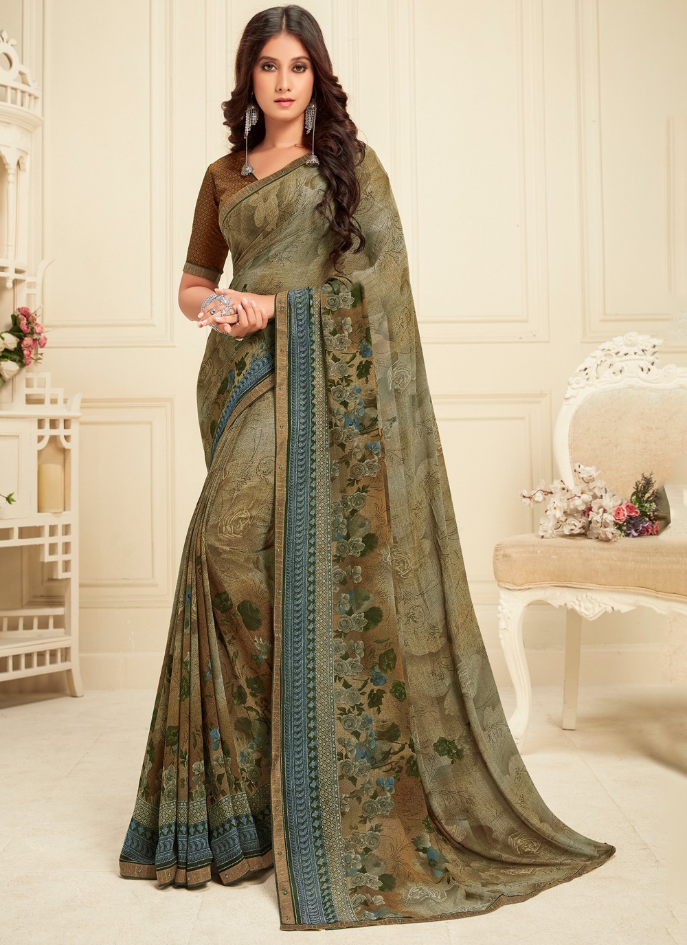 Buy Online Georgette Green Classic Saree : 164579