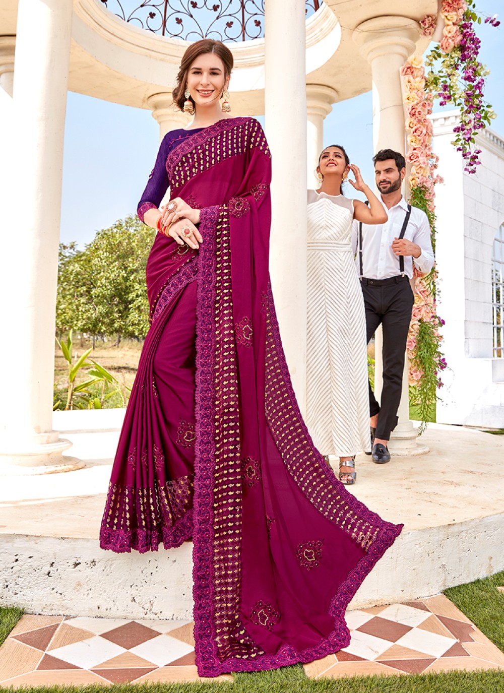Buy Georgette Magenta Designer Saree : 140270