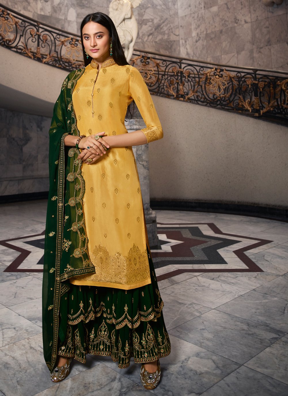 Buy Georgette Yellow Bollywood Salwar Kameez : 160110