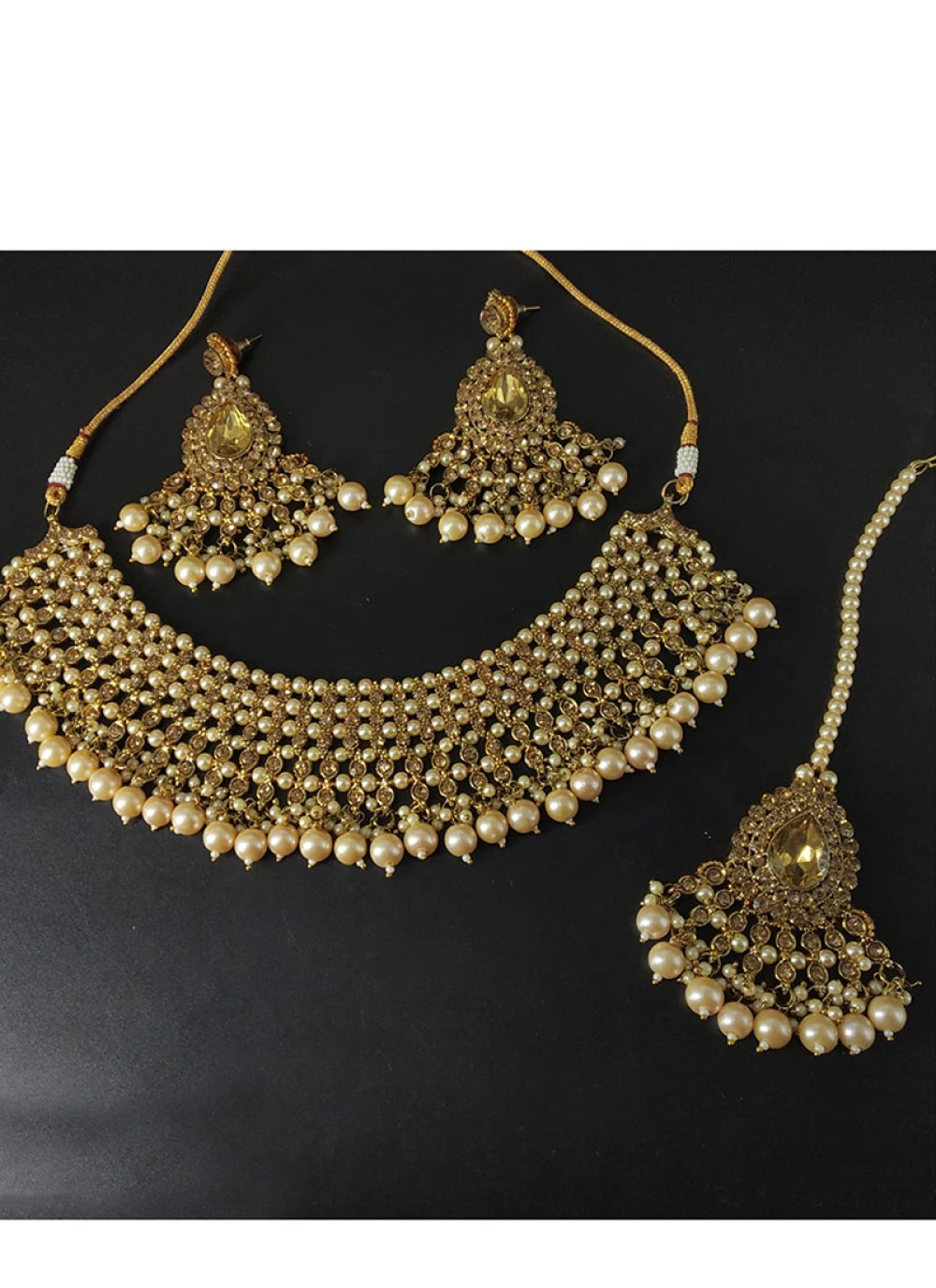 Shop Online Gold Stone Work Mehndi Necklace Set : 157264