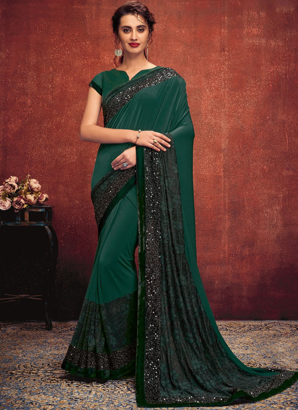 Shop Green Designer Saree Online : 141350