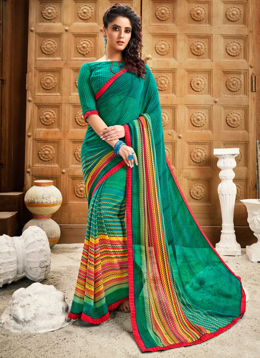 Buy Green Designer Saree Online : 148324