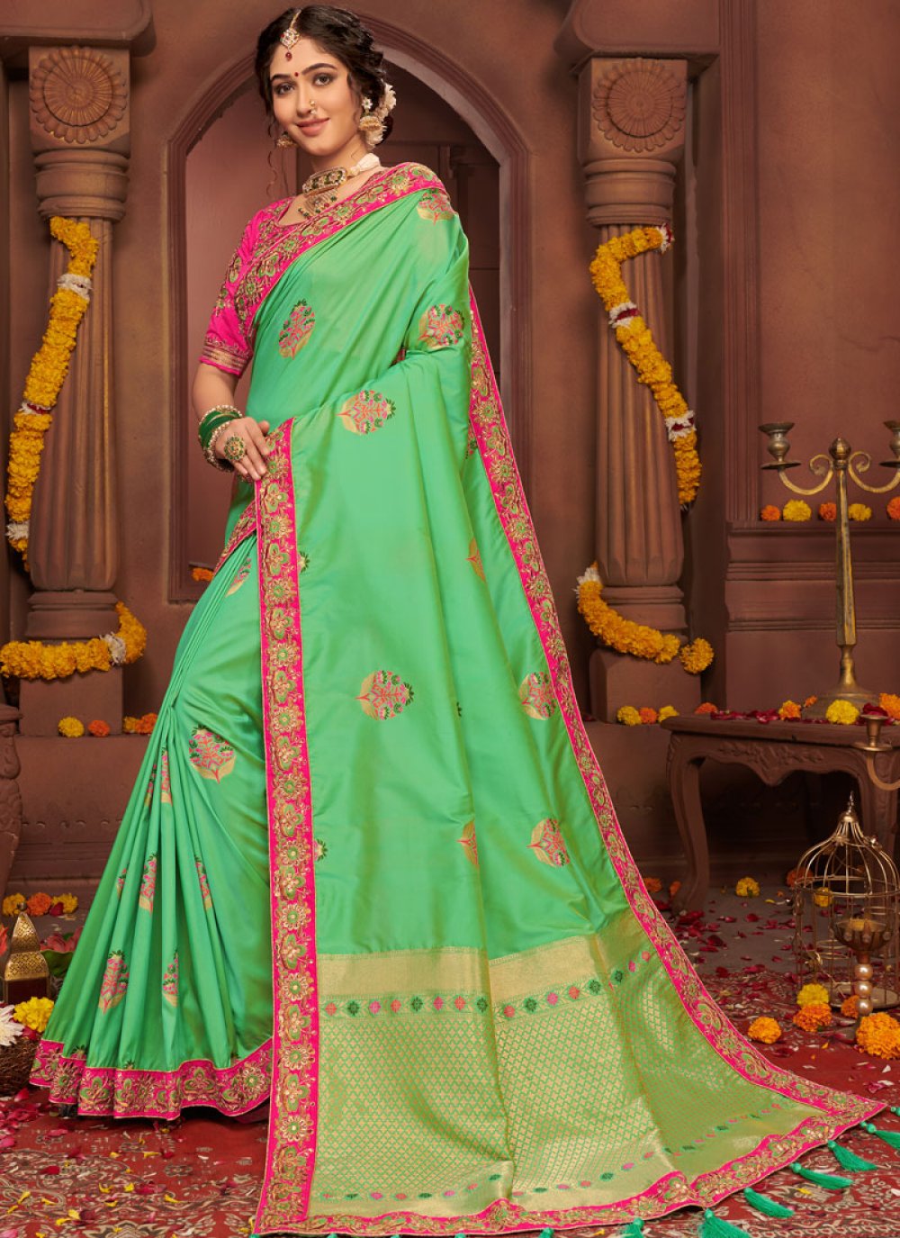 Green Reception Classic Saree buy online