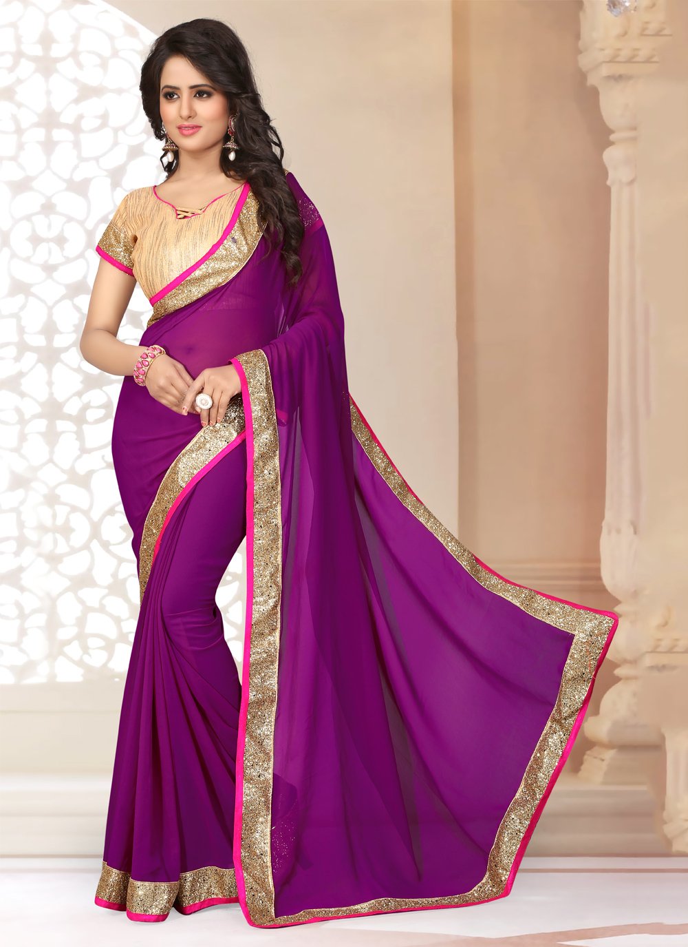 Buy Magenta Lace Georgette Saree Online : 157533