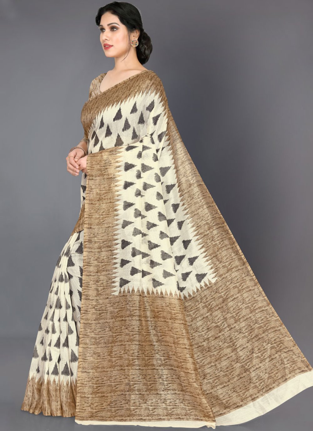 Shop Multi Colour Abstract Print Traditional Saree Online : 141149