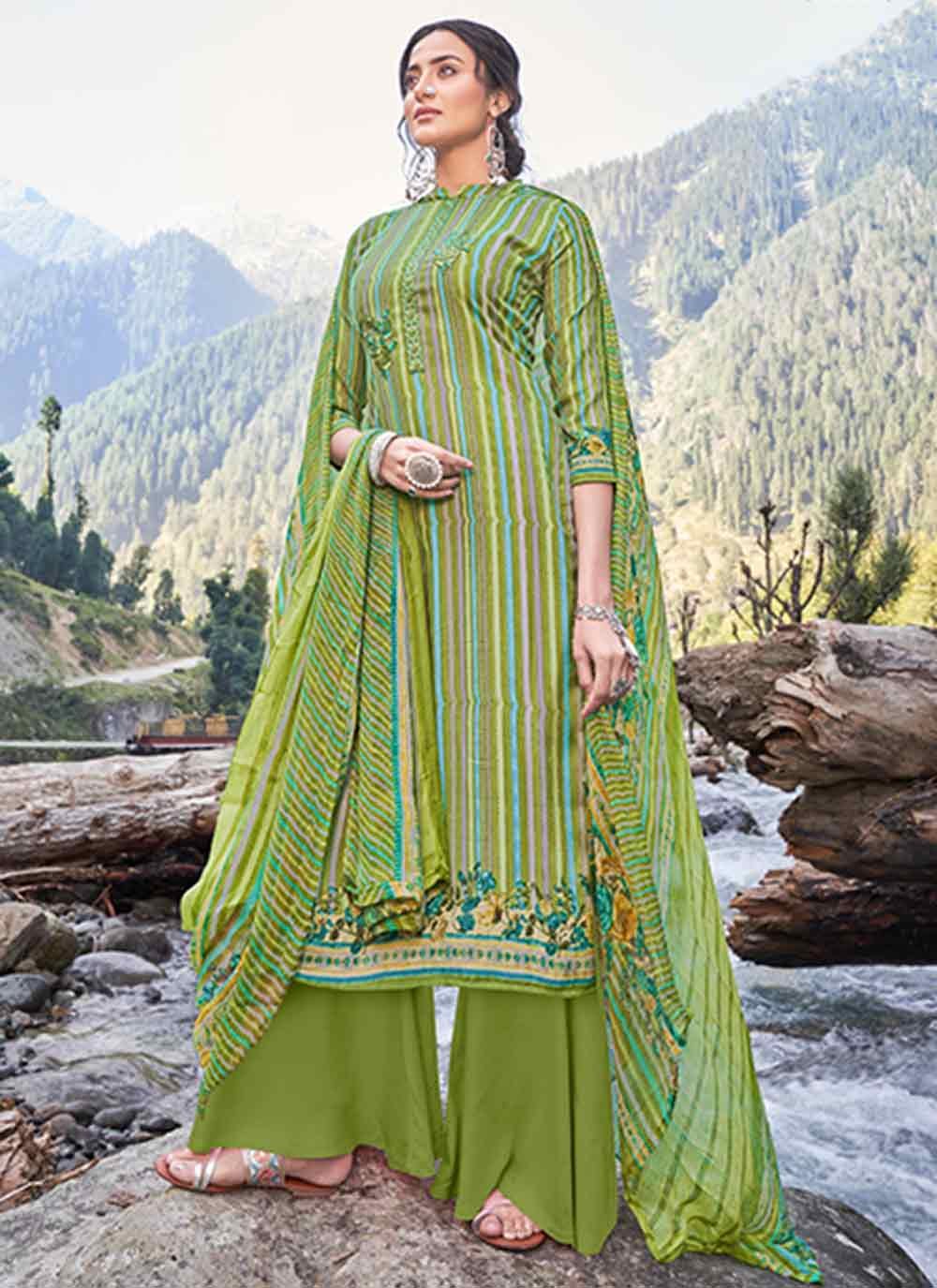 Shop Online Multi Colour Digital Print Pashmina Salwar Suit : 160236