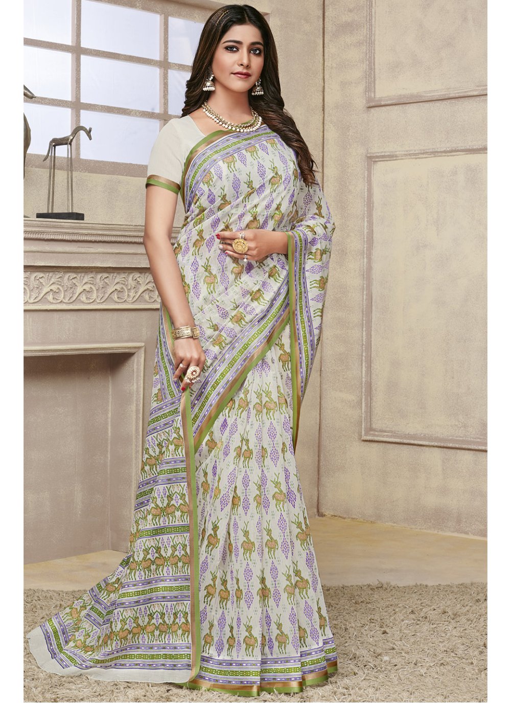 Buy Multi Colour Mehndi Saree Online : 161169