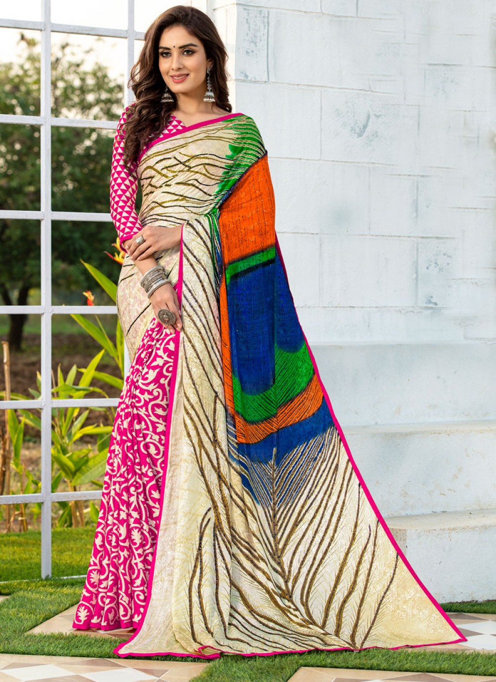 Buy Multi Colour Printed Printed Saree Online : 147915