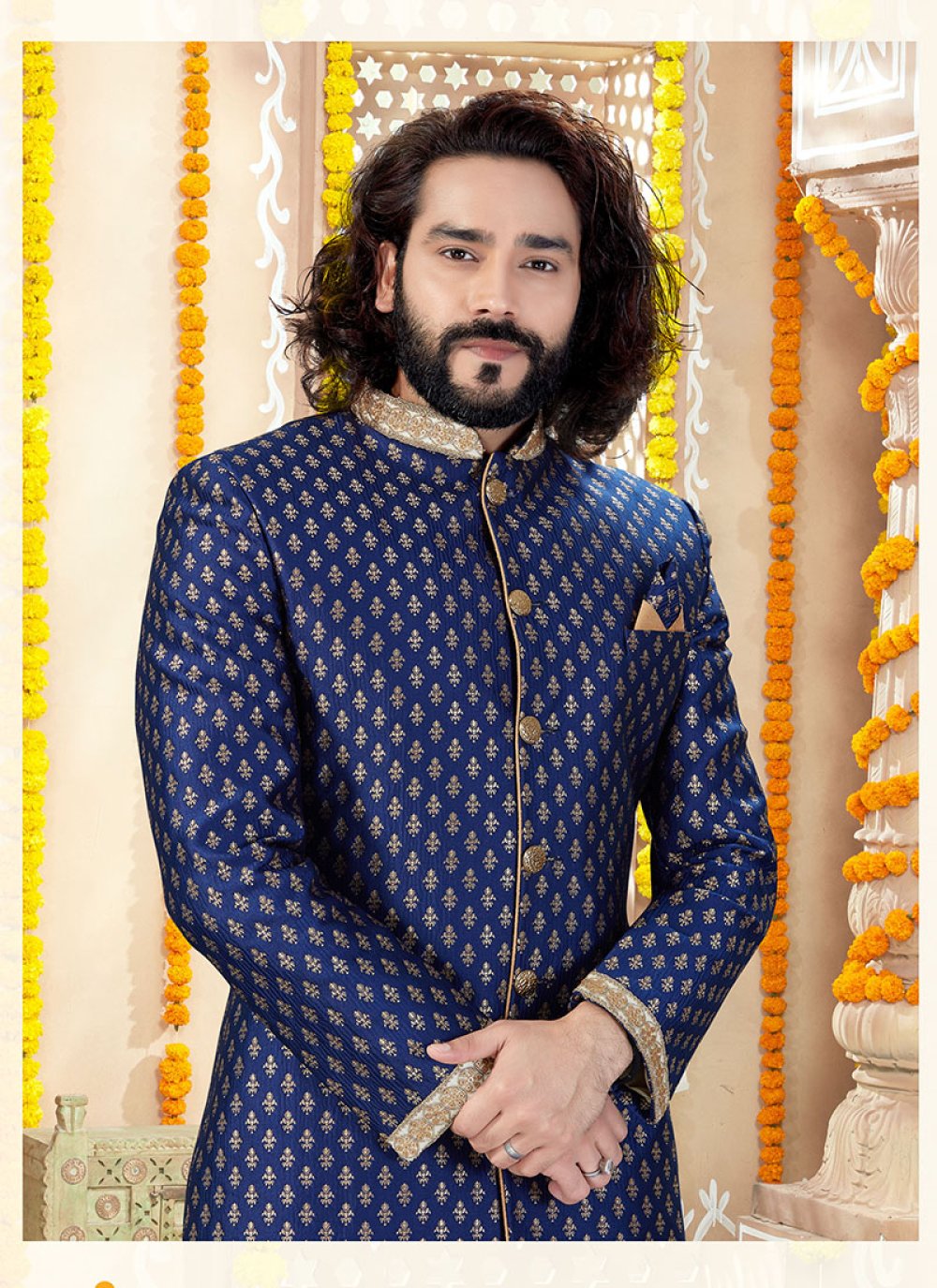 Buy Navy Blue Embroidered Indo Western Online Buy Navy Blue Embroidered Indo Western Online