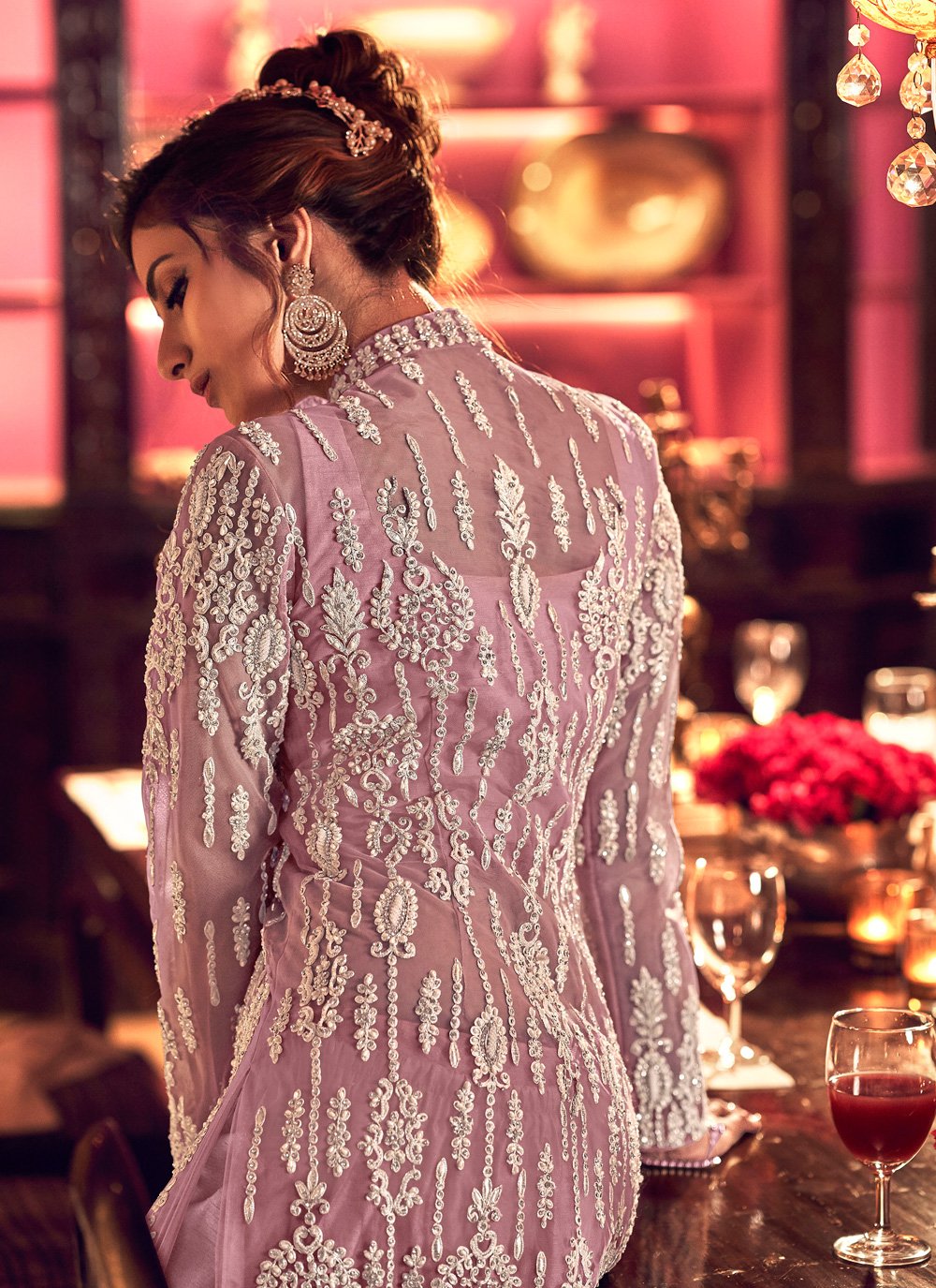 Buy Net Purple Embroidered Palazzo Designer Salwar Kameez : 156569