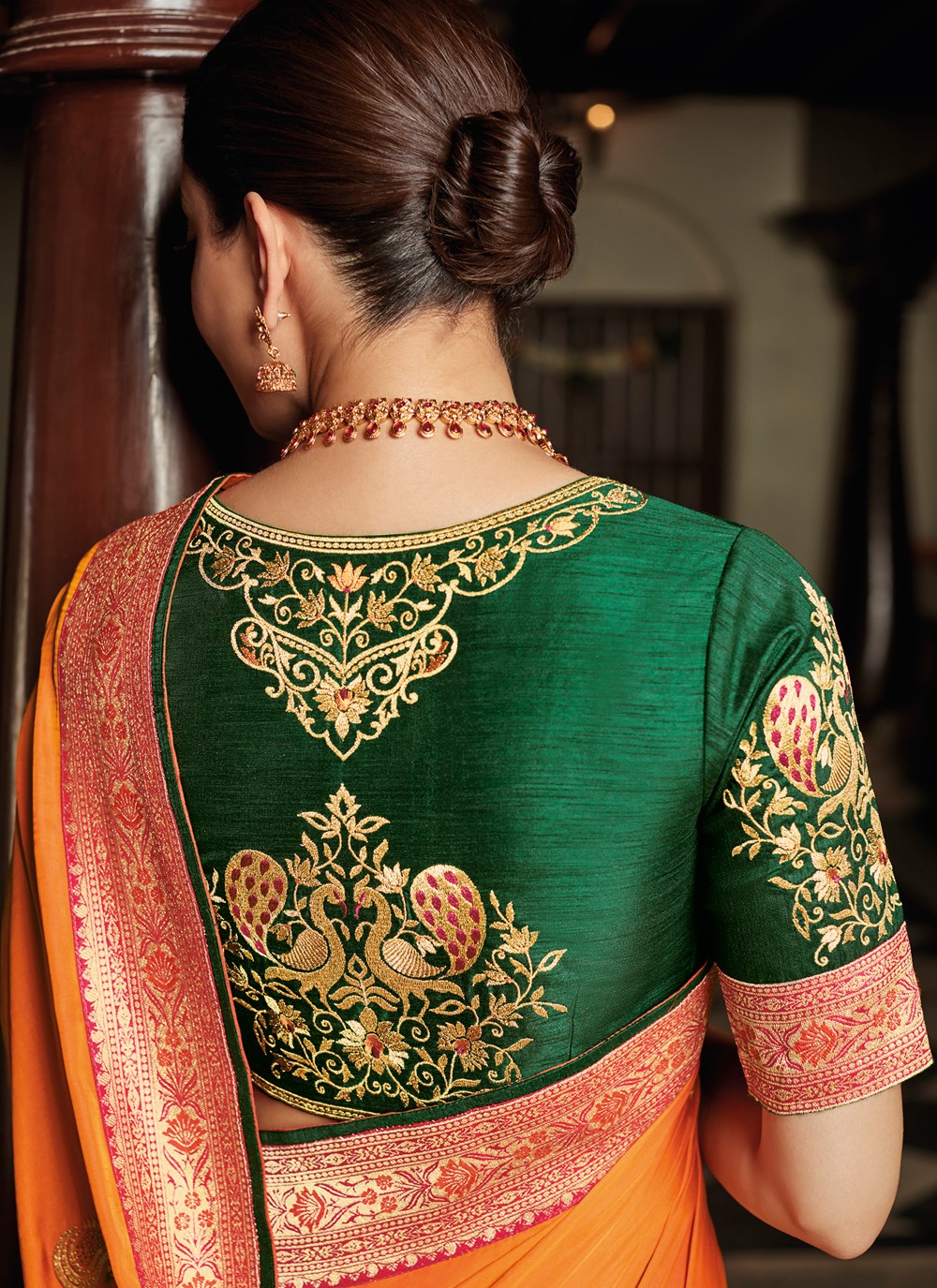 Buy Orange Weaving Ceremonial Classic Saree Online