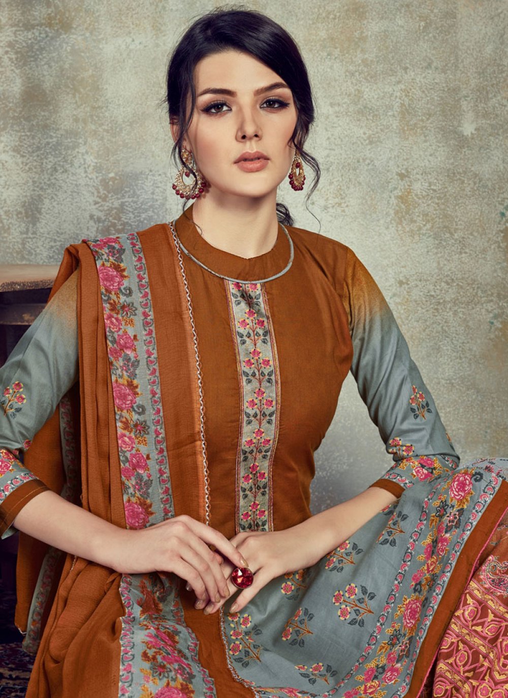 Buy Patiala Suit Embroidered Cotton in Multi Colour Online
