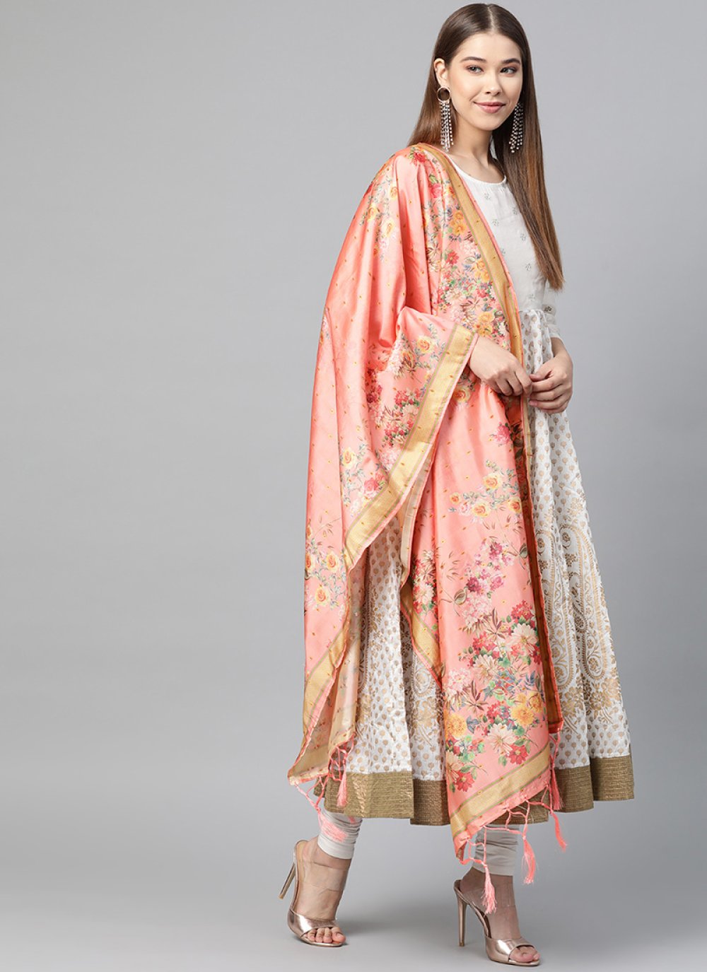 Buy Online Peach Art Silk Digital Print Designer Dupatta : 153131