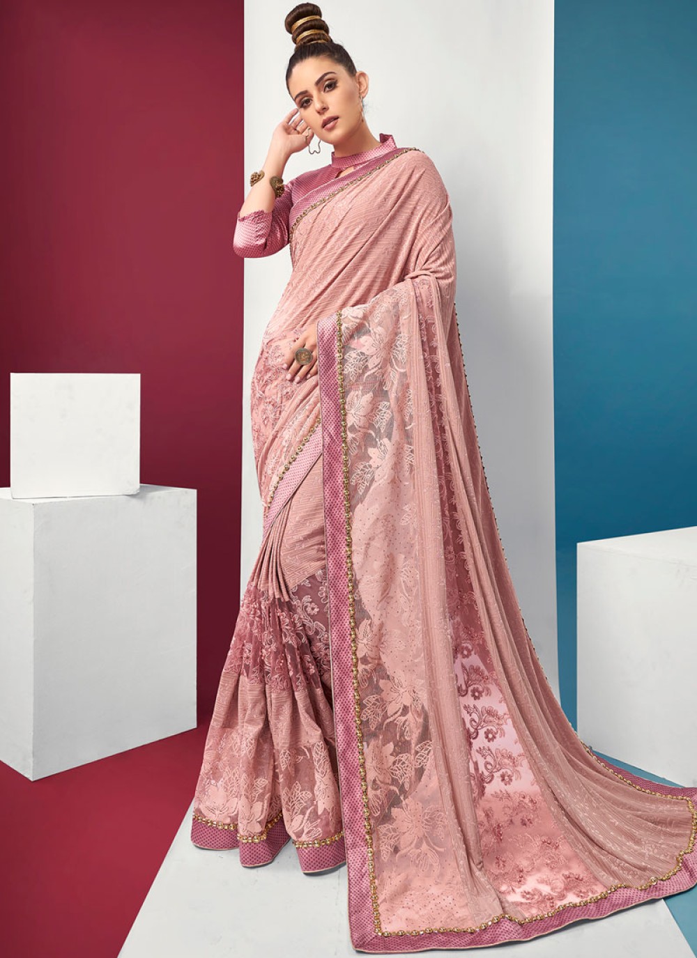 Buy Pink Fancy Wedding Trendy Saree Online : 141357