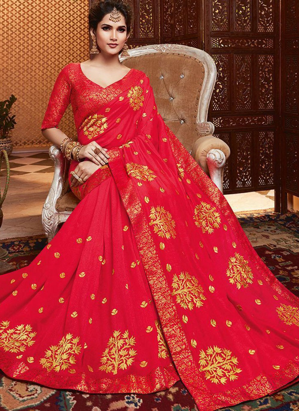 Buy Red Color Classic Designer Saree Online
