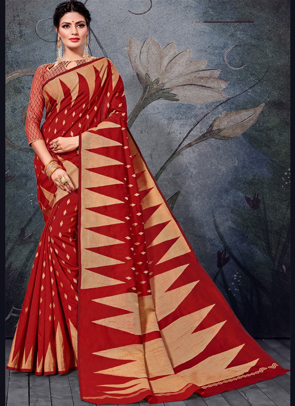 Buy Red Festival Contemporary Saree Online