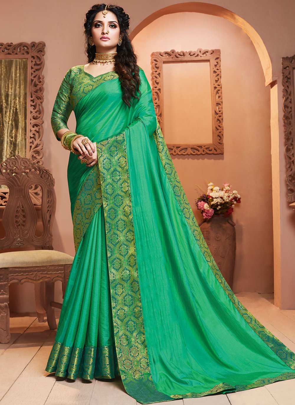 Buy Sea Green Classic Saree Online
