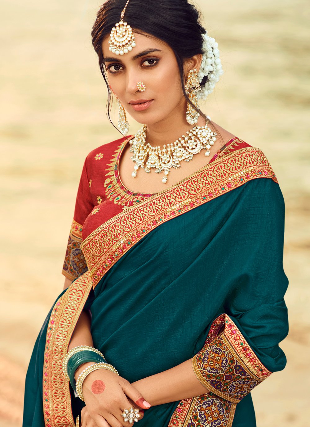 Buy Silk Patch Border Blue Trendy Saree : 167511