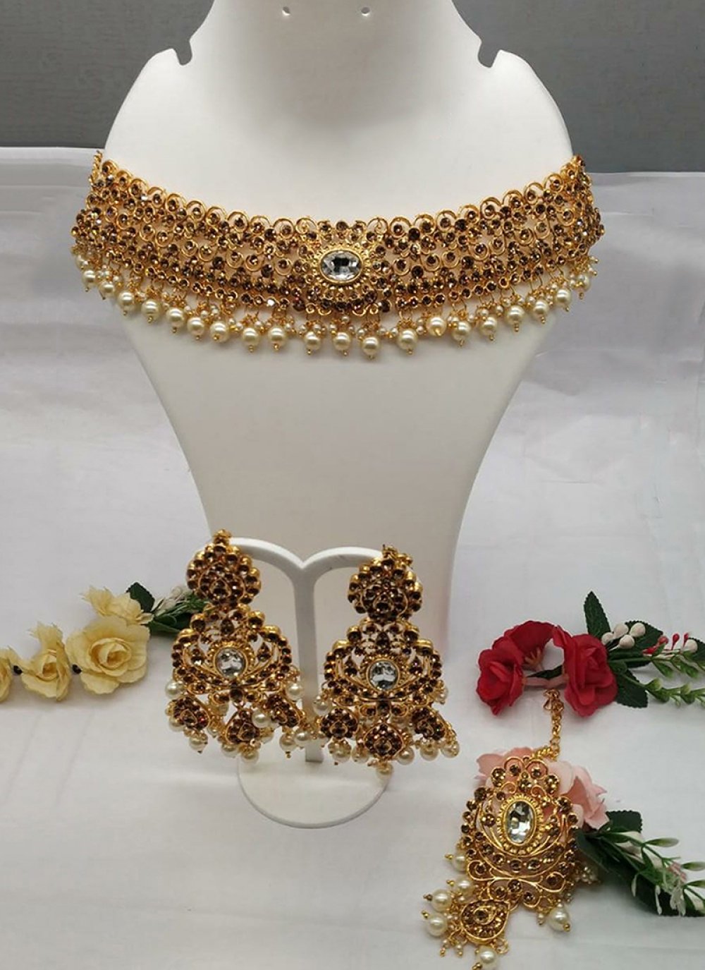 Buy Stone Work Gold Jewellery Set Online : 141685