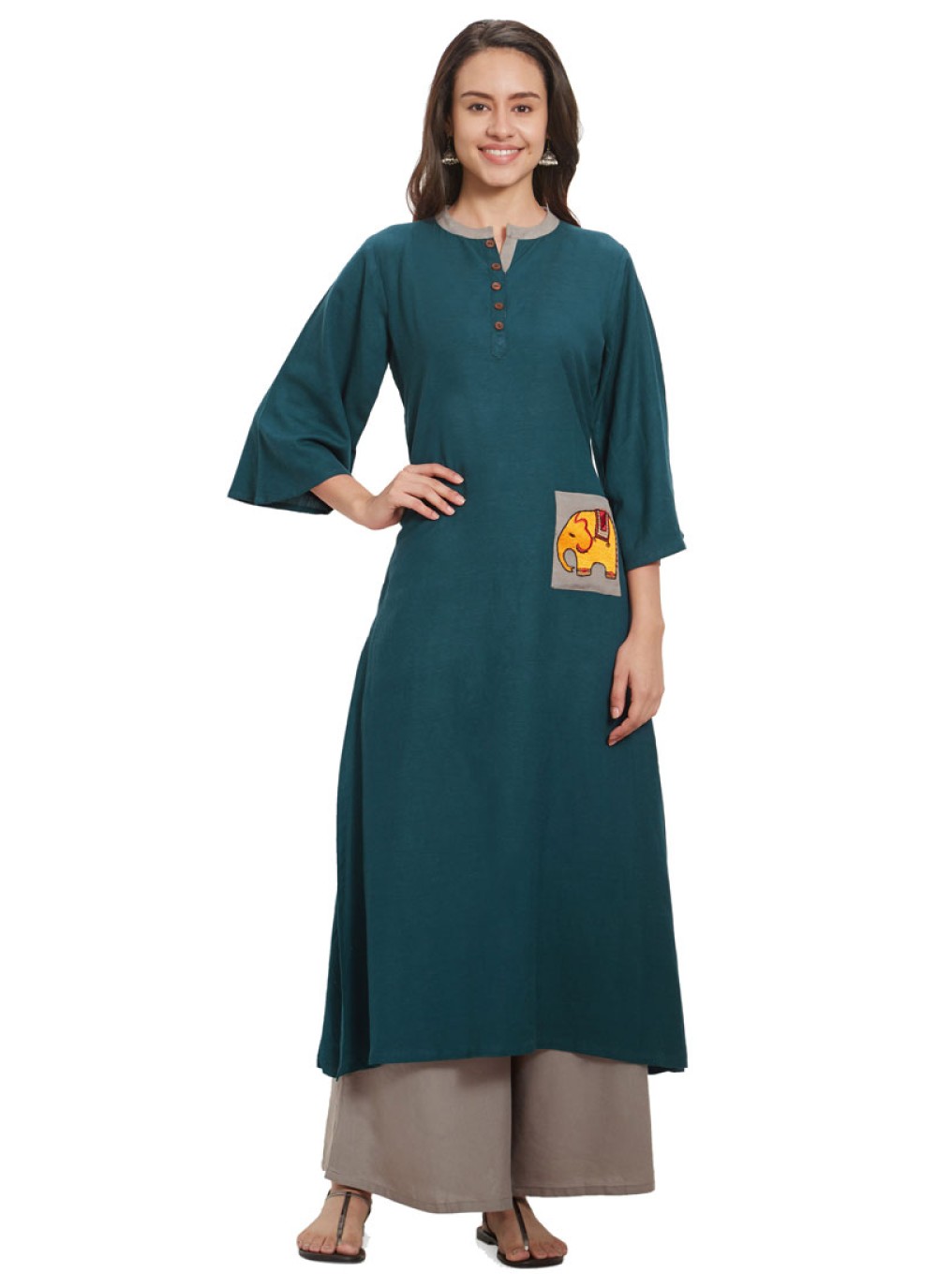 Buy Teal Embroidered Casual Kurti Online 150049