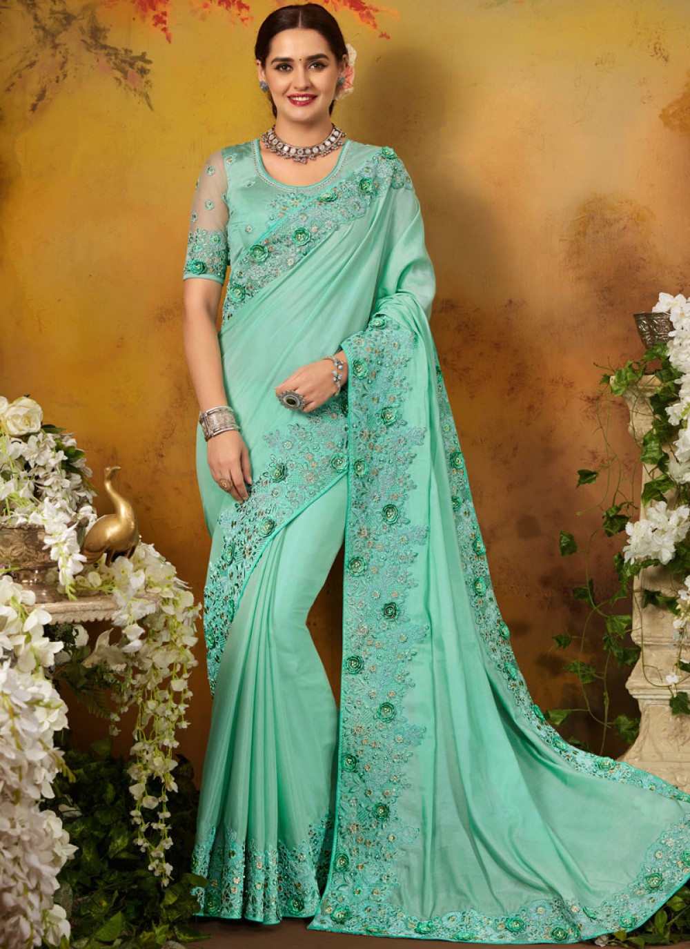 Buy Turquoise Classic Saree : 140819