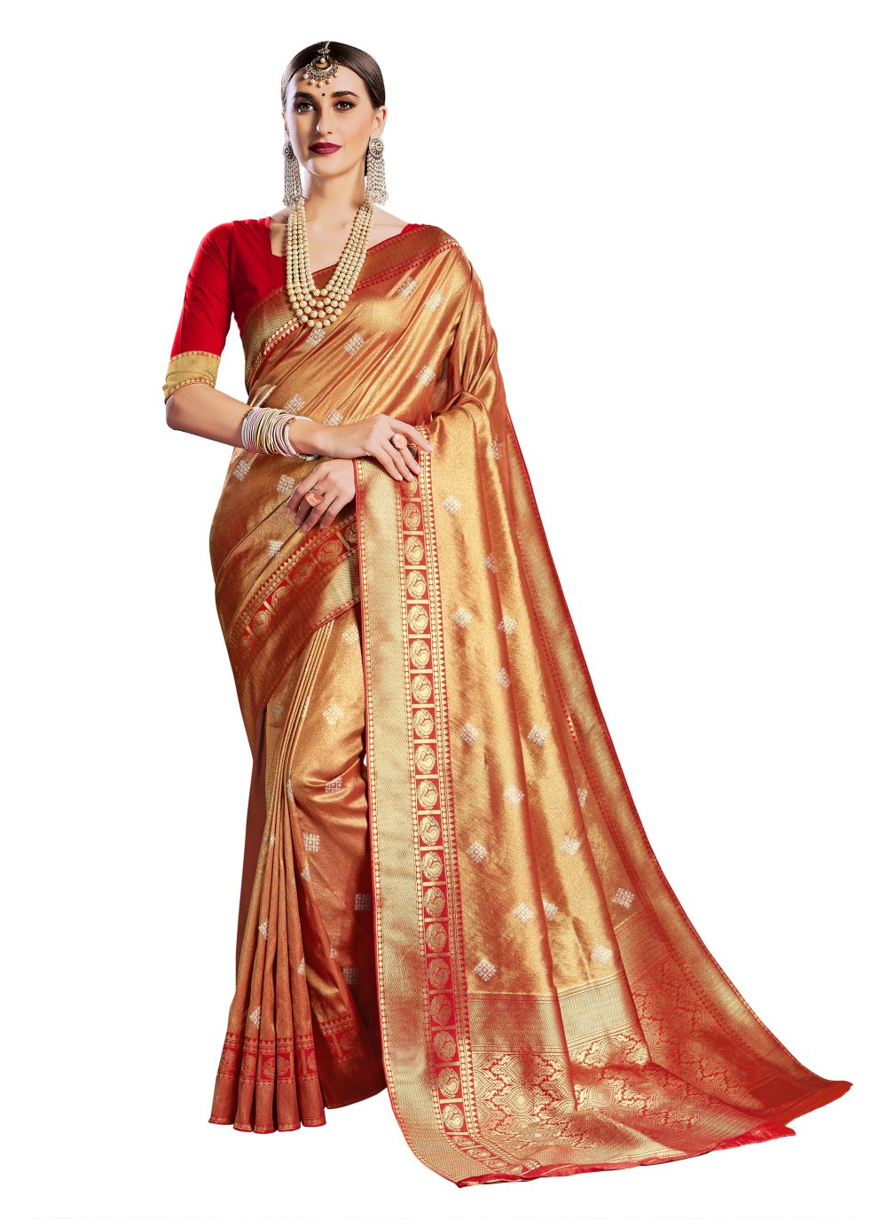 Buy Online Weaving Art Banarasi Silk Saree in Rust : 160993