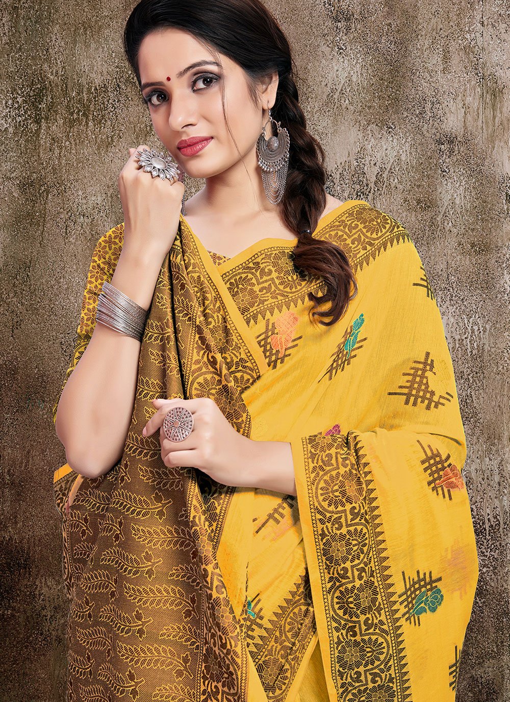 Buy Yellow Party Trendy Saree Online